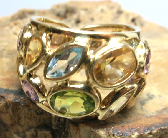 multi - gem gold ring 14k size 7 | gold ring with gem… - Gem