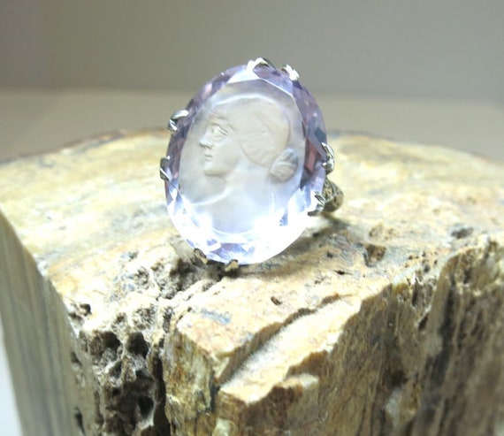 victorian amethyst intaglio 14k white gold ring size … - Gem