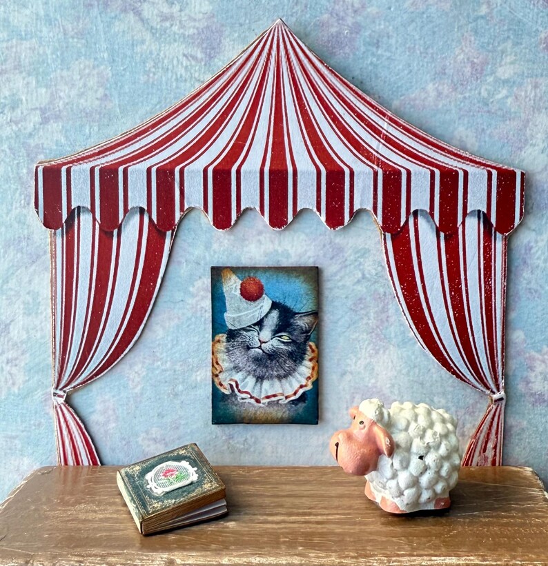 Dollhouse Miniature CIRCUS PIERROT Cat Sign Winking Red White & Blue ...