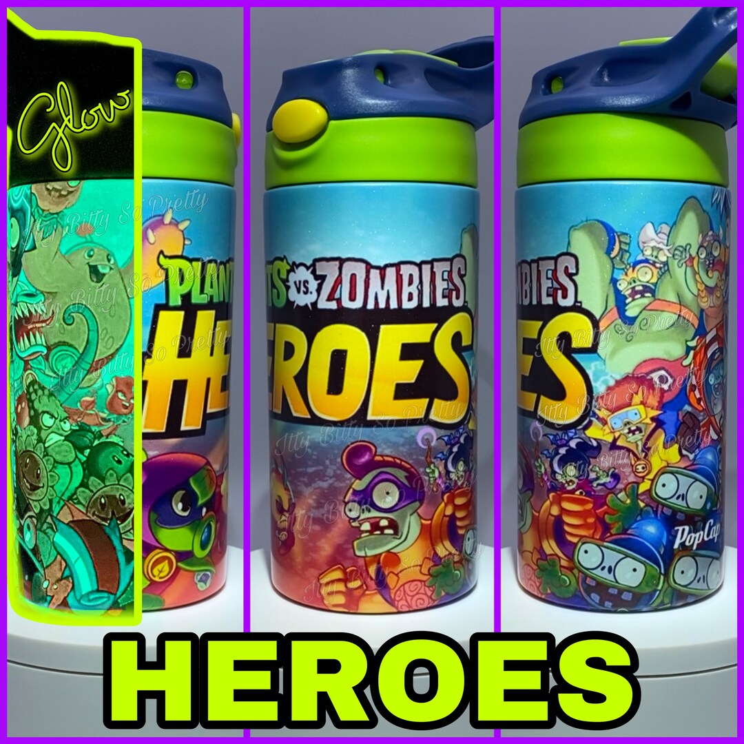 Plants Vs Zombies Glow in the Dark Gamer Glow Kids Water Bottle Steel ...