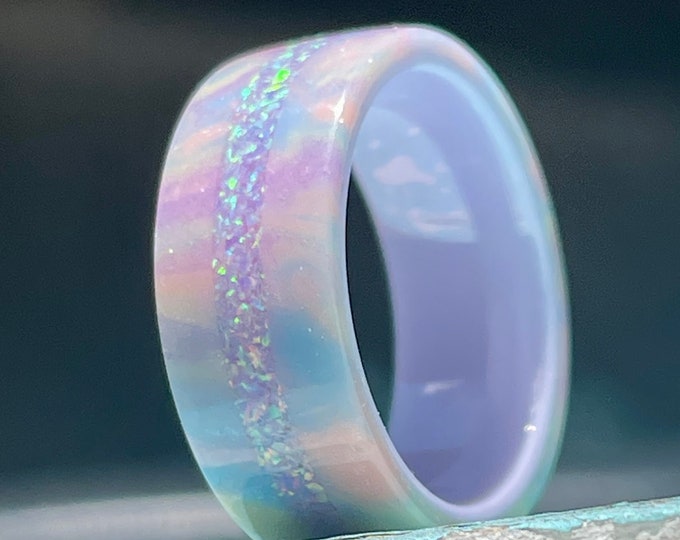 Purple Unicorn Ring With Opal Inlay - Purple Ceramic Band, Multi Lavender Opals, Hypoallergenic ...