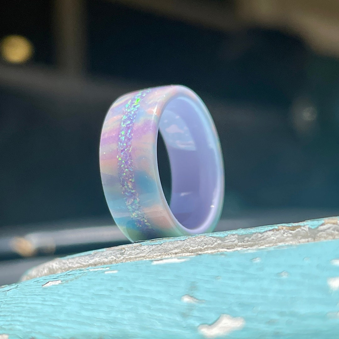 Purple Unicorn Ring With Opal Inlay - Purple Ceramic Band, Multi Lavender Opals, Hypoallergenic ...