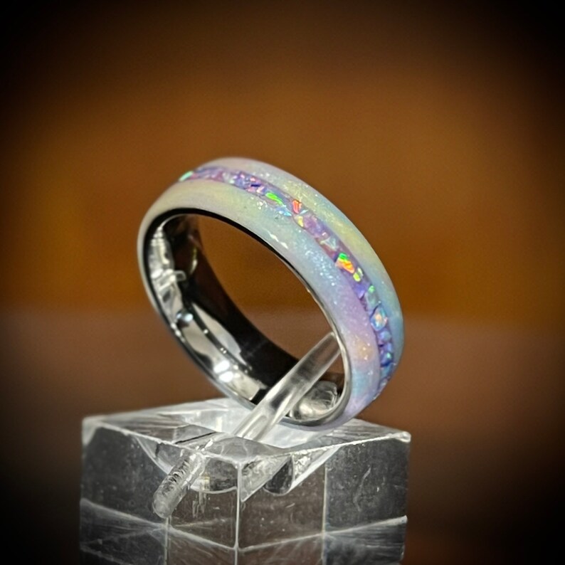 Unicorn Poop Ring with Opal inlay 6mm width Diamond dust | Etsy