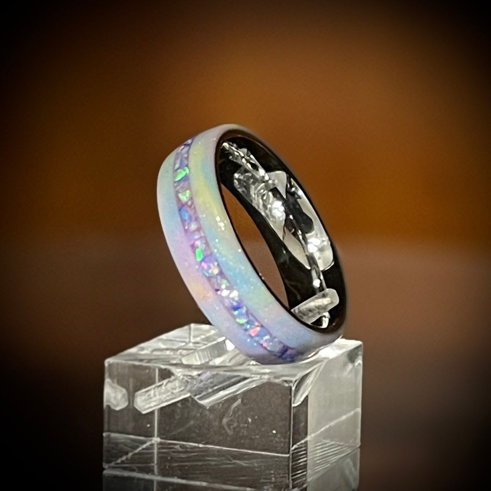 Unicorn Poop Ring with Opal inlay 6mm width Diamond dust | Etsy