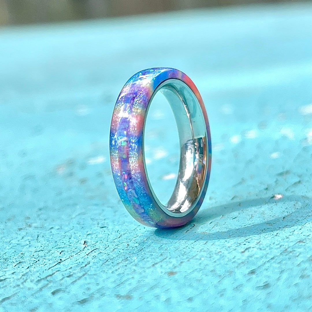 4mm Champagne Rainbow Diamondcast Ring With Opal Inlay LIMITED SUPPLY ...