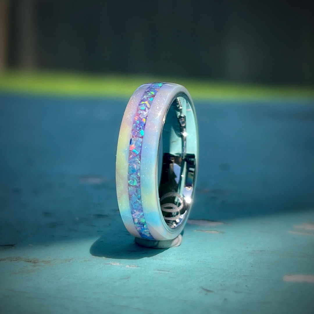 Unicorn Poop Ring With Opal Inlay - 6mm Width - Diamond Dust Ring ...