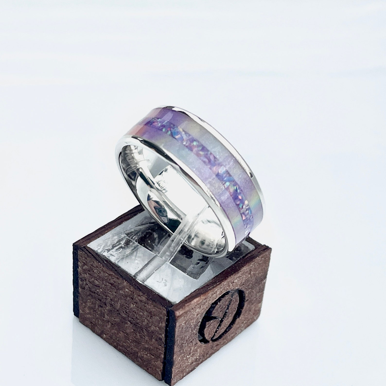 Unicorn Poop Diamondcast Ring With Opal Inlay on an 8mm Wide - Etsy