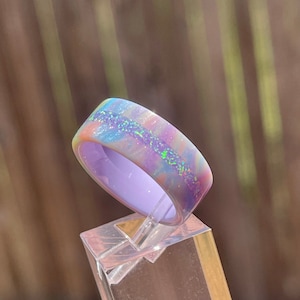 Purple Unicorn Ring With Opal Inlay - Purple Ceramic Band, Multi Lavender Opals, Hypoallergenic ...