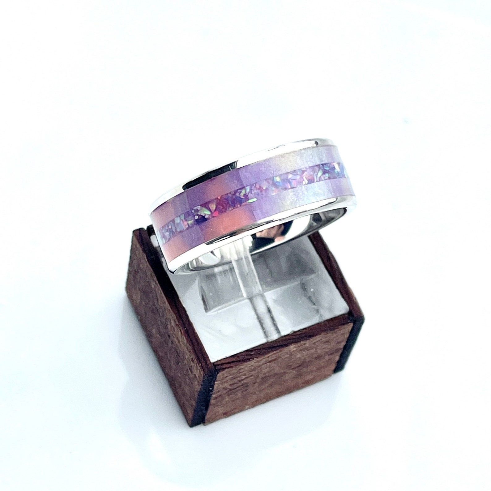 Unicorn Poop Diamondcast Ring With Opal Inlay on an 8mm Wide - Etsy