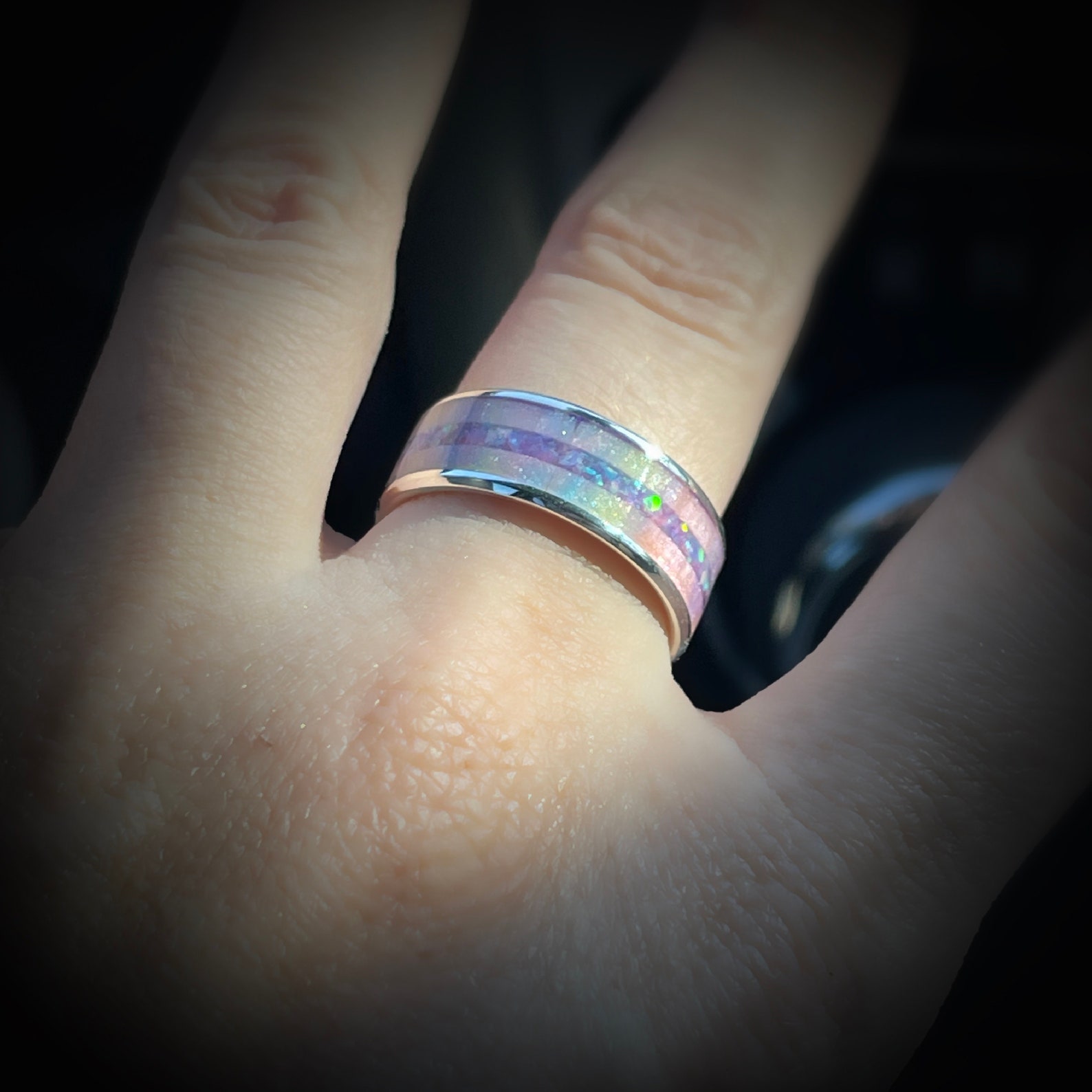 Unicorn Poop Diamondcast Ring With Opal Inlay on an 8mm Wide - Etsy