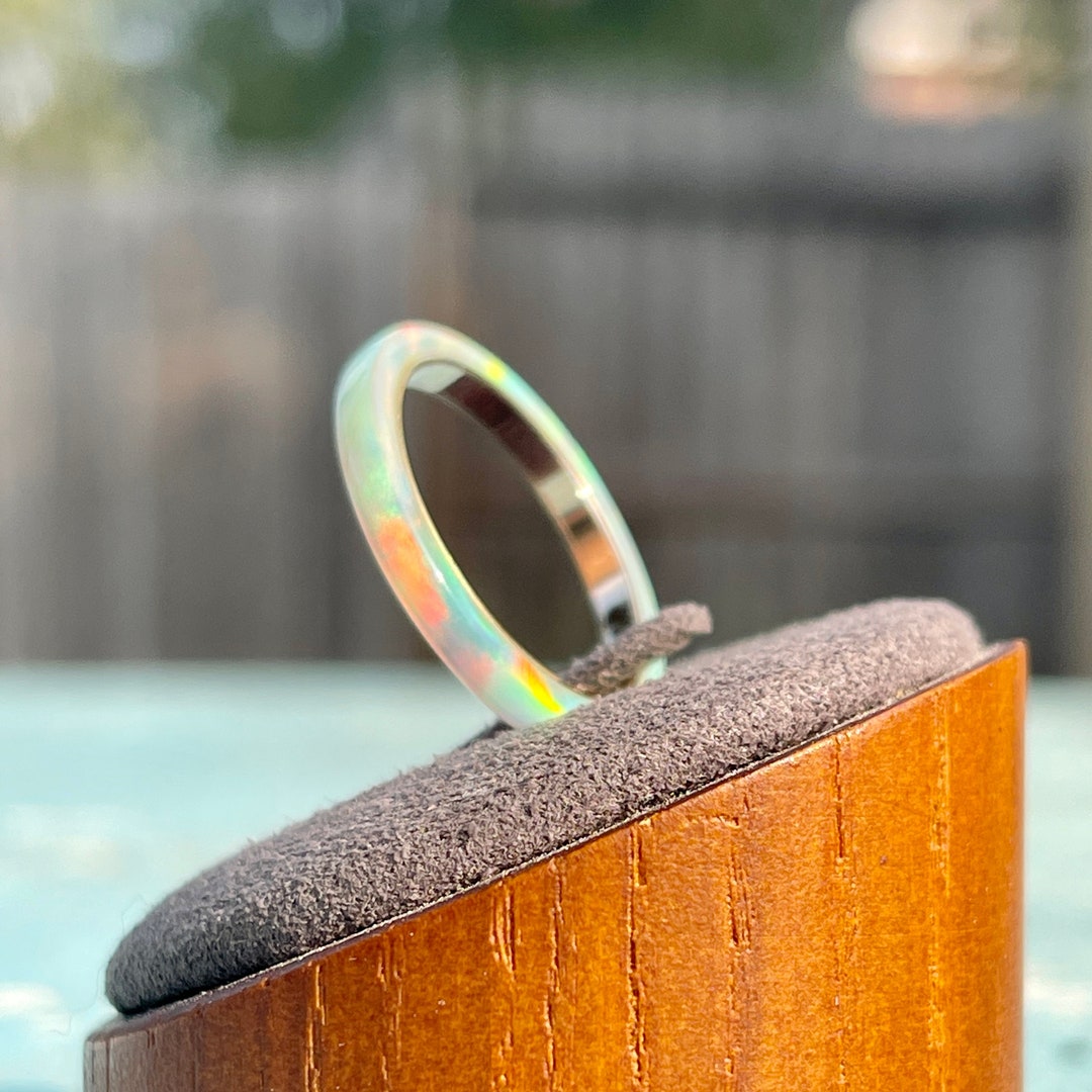 Fire & Snow Opal Rings 2mm Width, 14K Gold Filled, Rose Gold Filled or ...