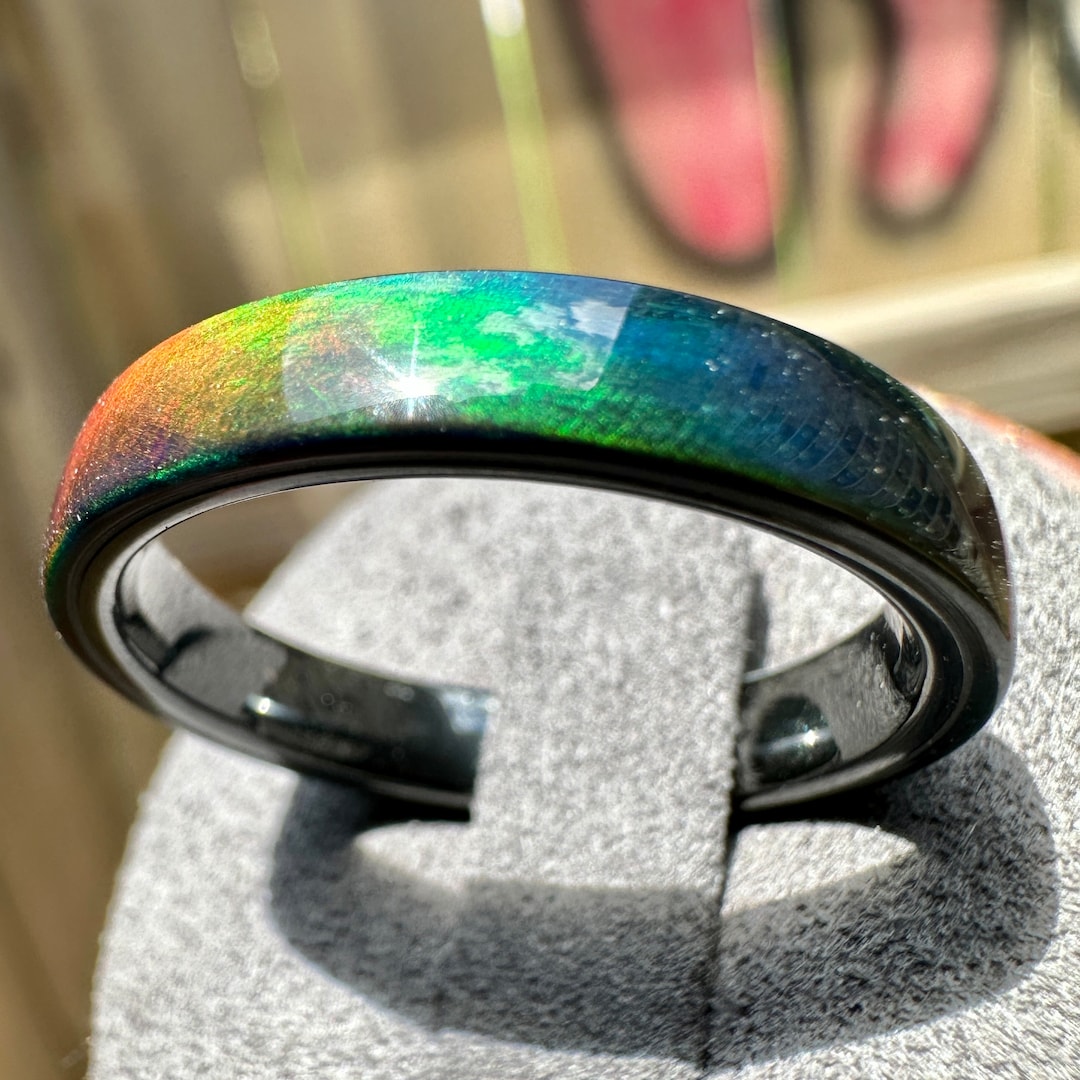 4mm Black Rainbow Ring - Black Opal on Black Ceramic Band - Etsy