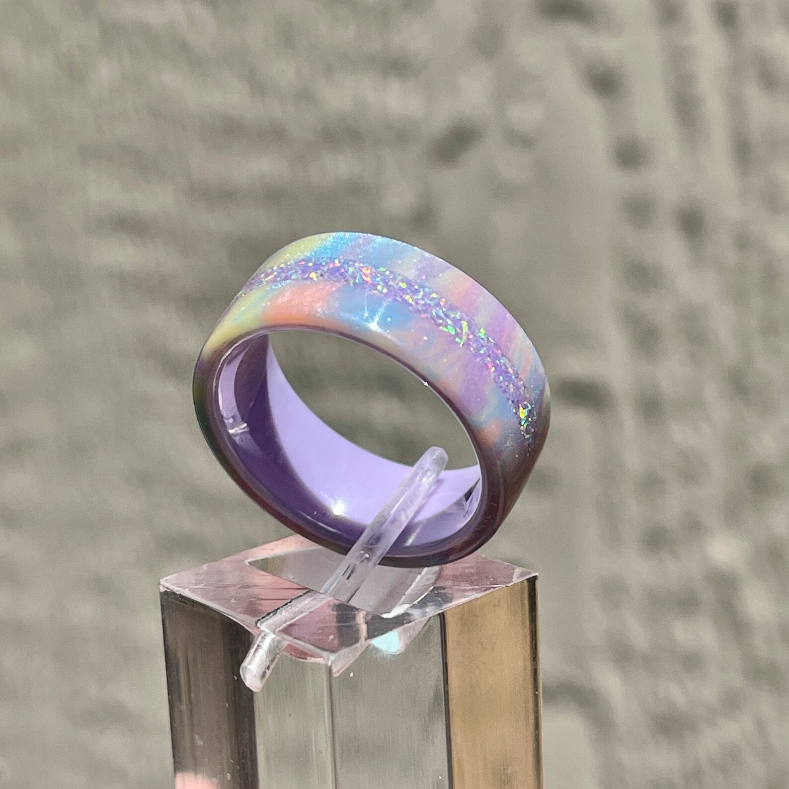 Purple Unicorn Ring With Opal Inlay - Purple Ceramic Band, Multi Lavender Opals, Hypoallergenic ...