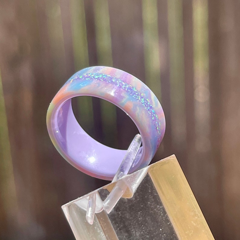 Purple Unicorn Ring With Opal Inlay - Purple Ceramic Band, Multi Lavender Opals, Hypoallergenic ...