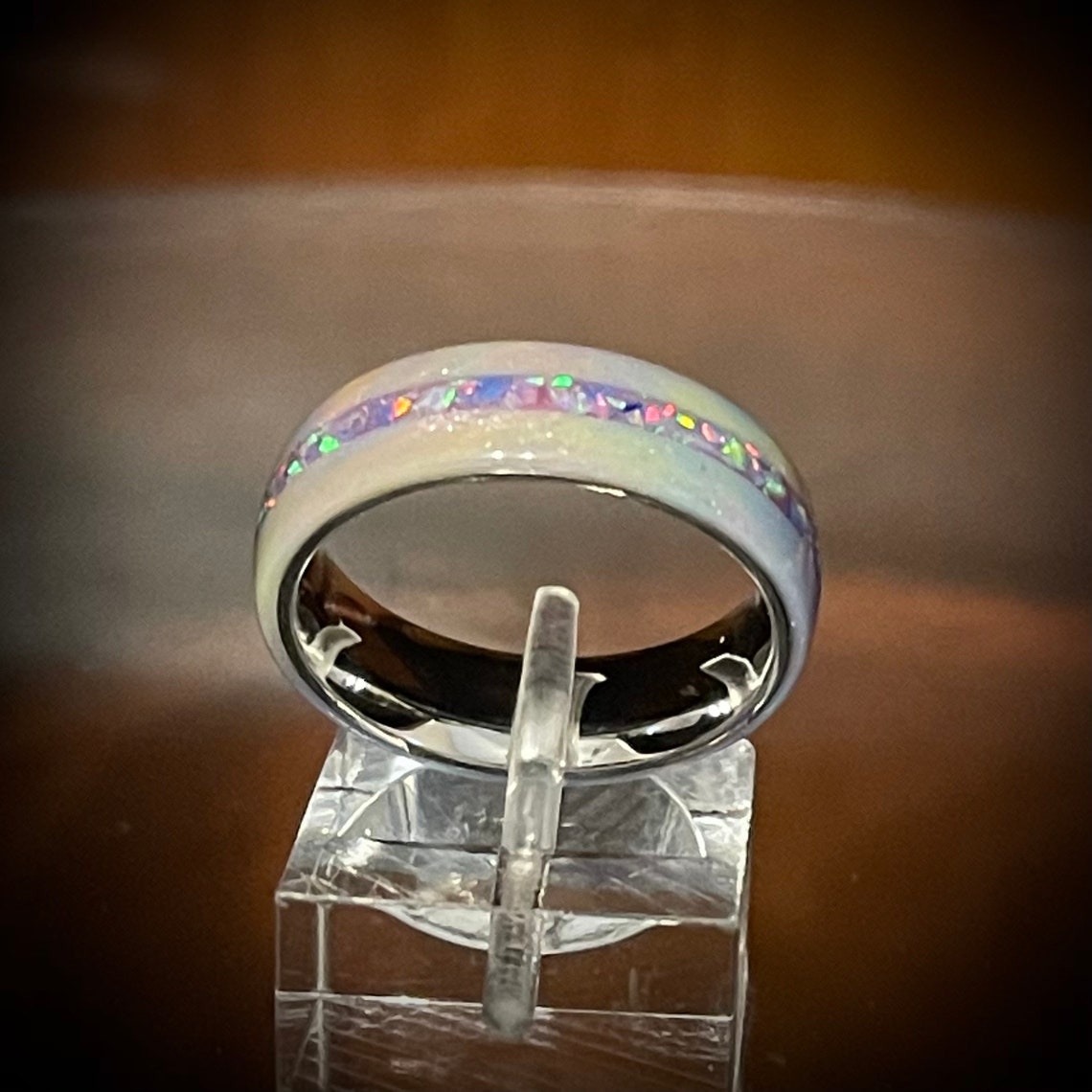 Unicorn Poop Ring with Opal inlay 6mm width Diamond dust | Etsy