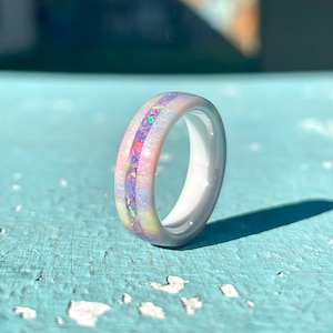 Unicorn Poop Ring With Opal Inlay - 6mm Width - Diamond Dust Ring ...