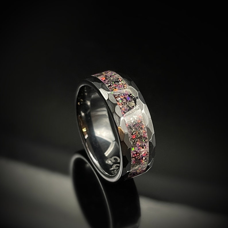 Black Ceramic Hammered Pet Cremation Ring 8mm Tungsten or - Etsy