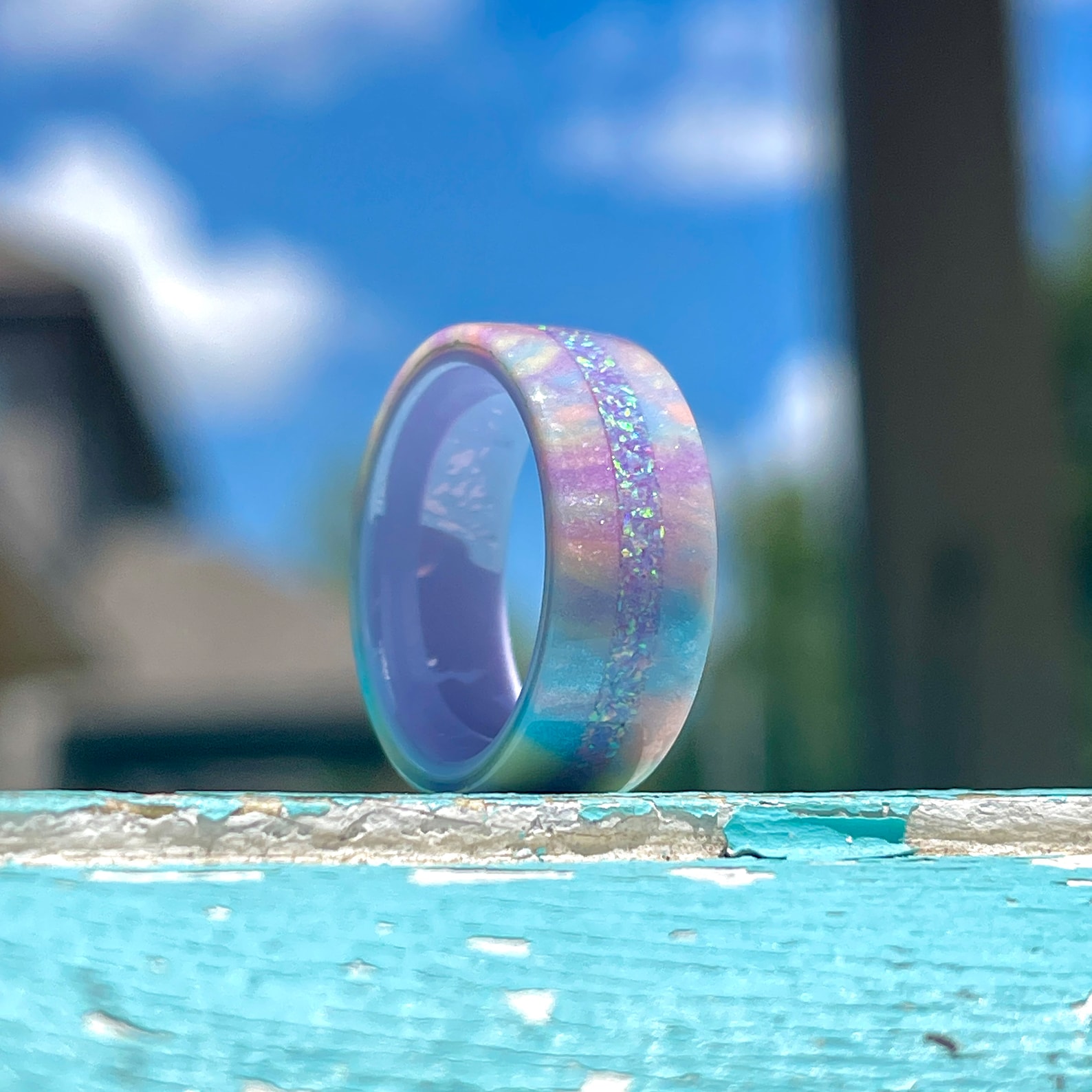 Purple Unicorn Ring With Opal Inlay - Purple Ceramic Band, Multi Lavender Opals, Hypoallergenic ...