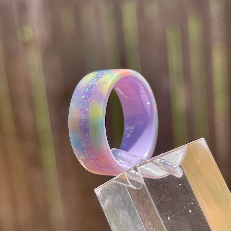 Purple Unicorn Ring With Opal Inlay - Purple Ceramic Band, Multi Lavender Opals, Hypoallergenic ...