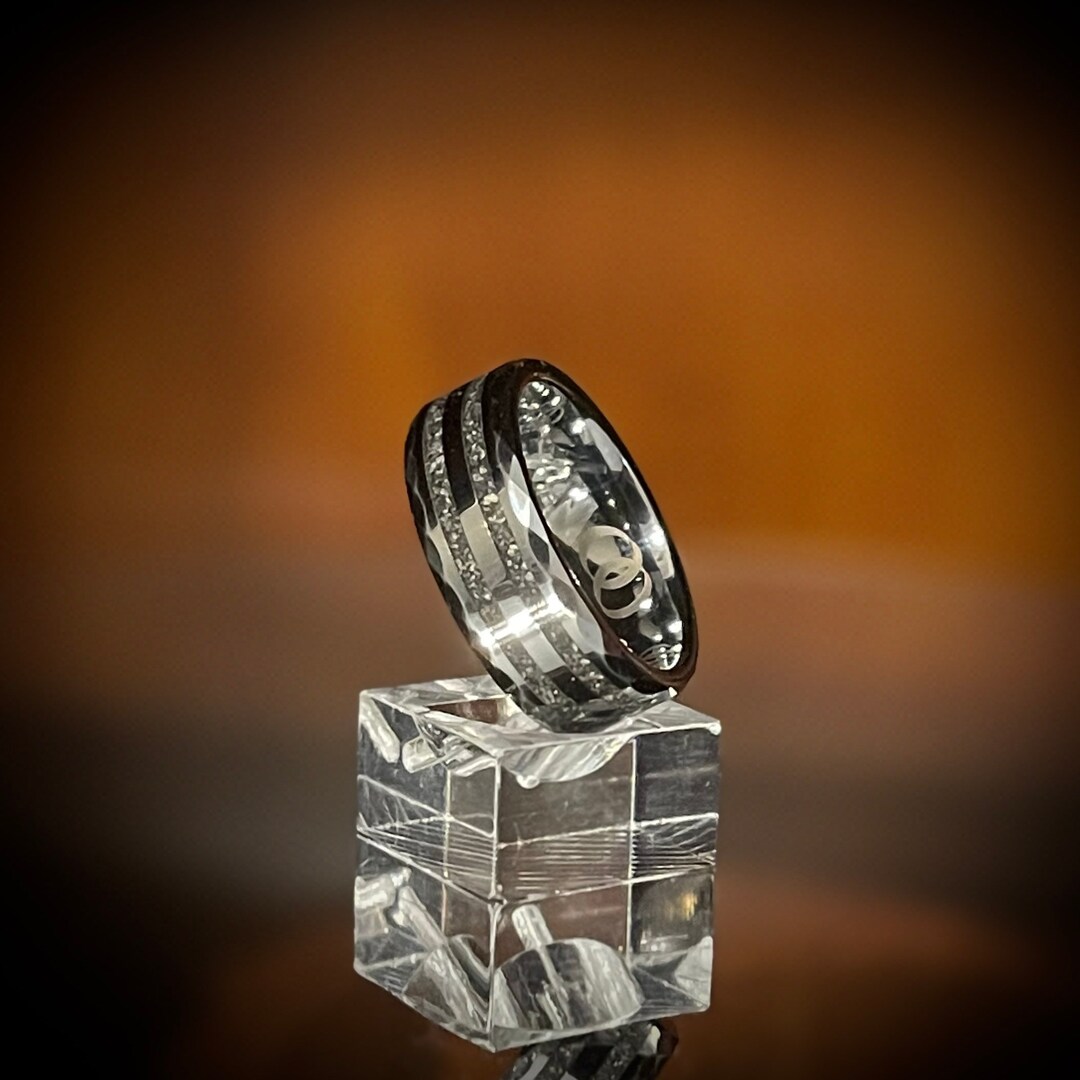 8mm Pet Cremation Ring, Dual Channel Hammered Tungsten, for Pet Remains ...