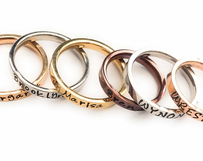 Stackable Custom Made Personalized Name Ring - Minimalist Stacking Ring ...
