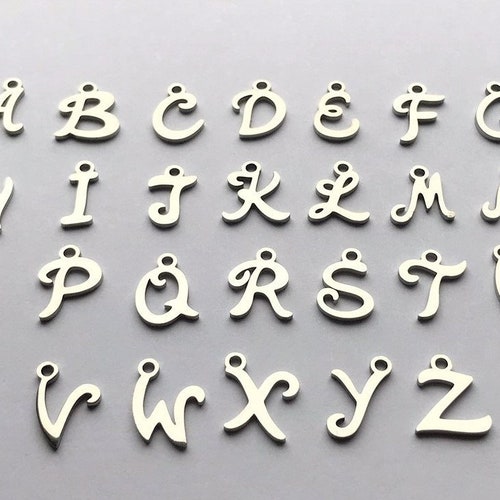 TINY SILVER Tone Script Cursive Stainless Steel Initial Letter - Etsy
