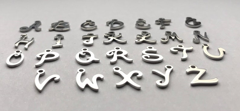 TINY SILVER Tone Script Cursive Stainless Steel Initial Letter Add on ...
