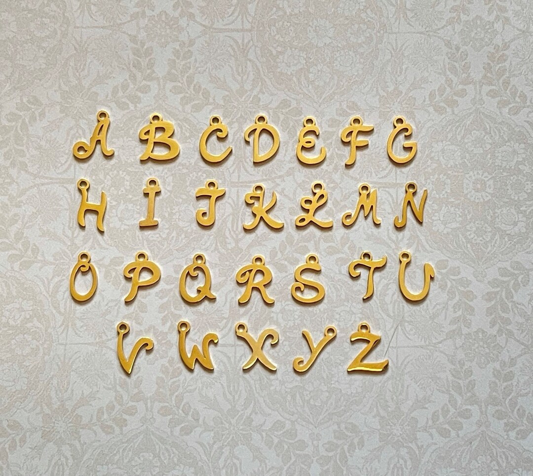 TINY GOLD Tone Script Cursive Stainless Steel Initial Letter Add on ...