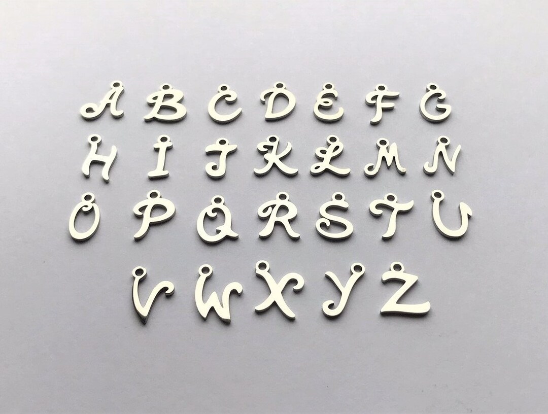 TINY SILVER Tone Script Cursive Stainless Steel Initial Letter Add on ...