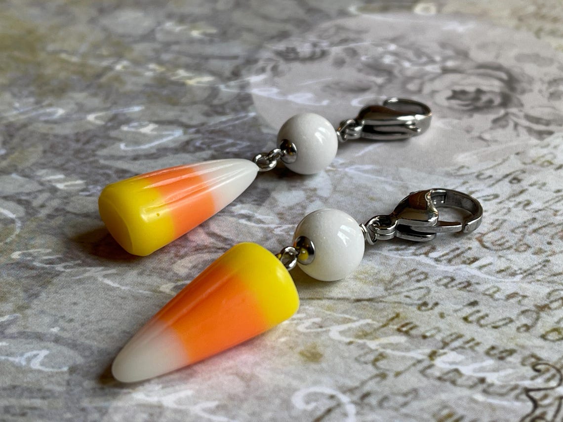 Resin Candy Corn Charms - Stainless Steel Lobster Clasp & Bead Caps ...