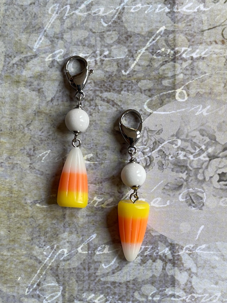 Resin Candy Corn Charms - Stainless Steel Lobster Clasp & Bead Caps ...