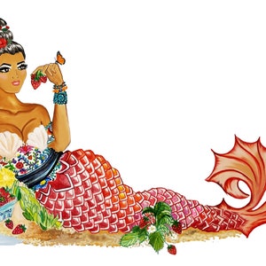 Mermaid Eating Strawberries Artwork Sticker - Etsy