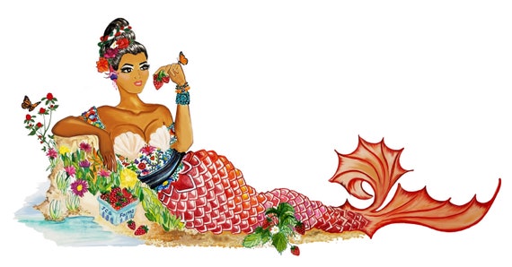 Mermaid Eating Strawberries Artwork Sticker - Etsy