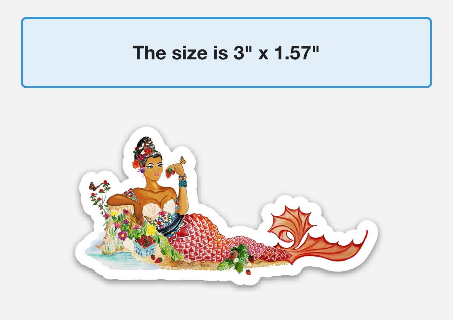 Mermaid Eating Strawberries Artwork Sticker | Etsy