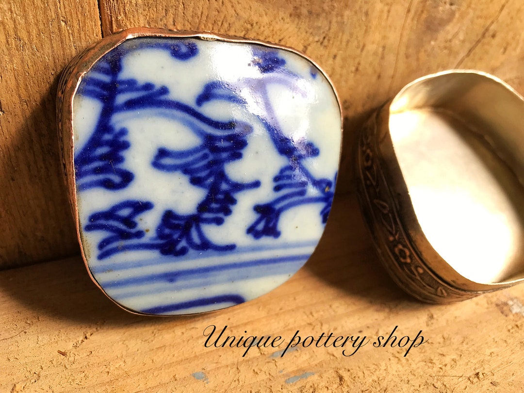 Chinese Silver Plated Trinkets Pot With Porcelain Lid - Etsy