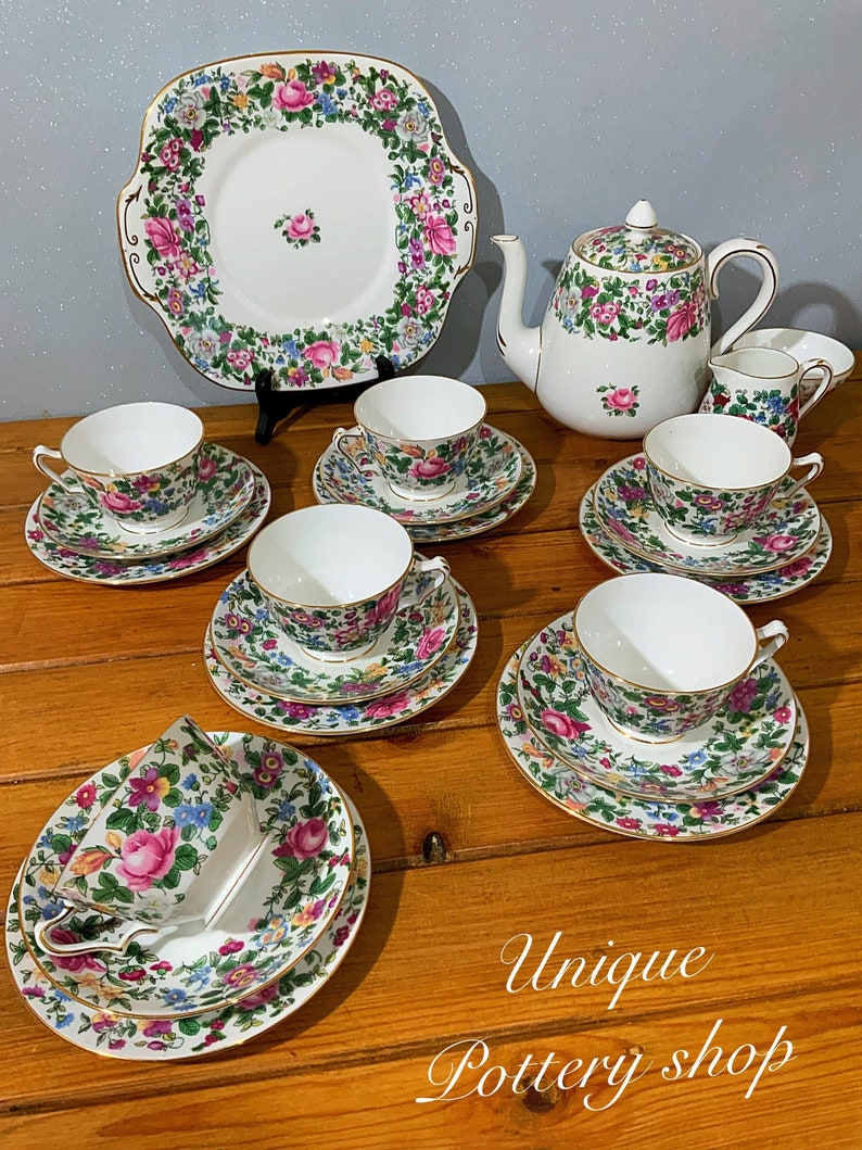 A Beautiful English Antique Tea Set by Crown Staffordshire | Etsy