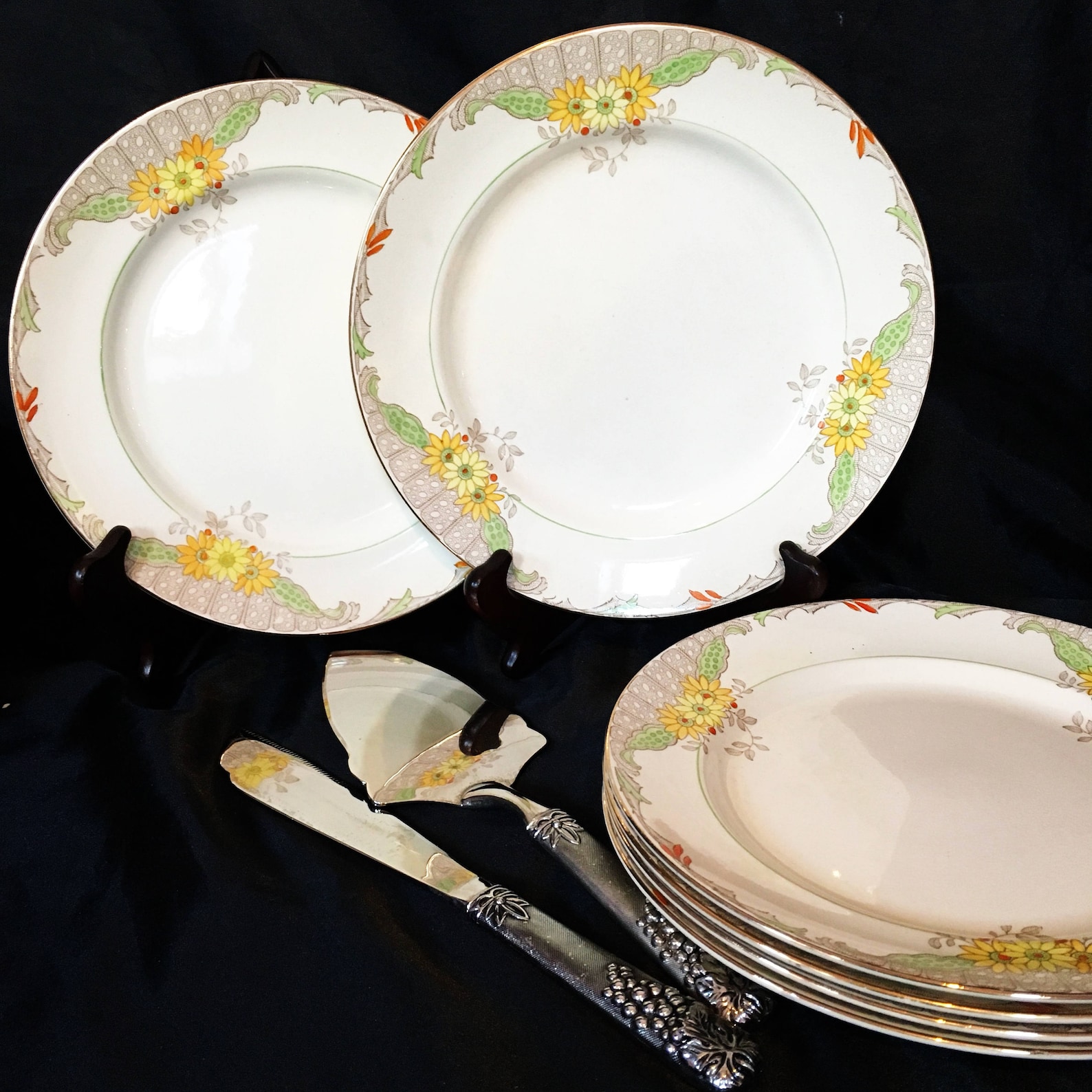 A Pretty Art Deco, Cream Blush, Vintage , Cake Plate Set, - Etsy