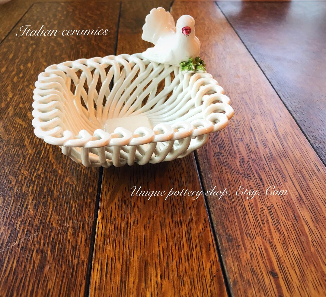 An Amazing Italian, Open Work,pottery Dove Basket - Etsy