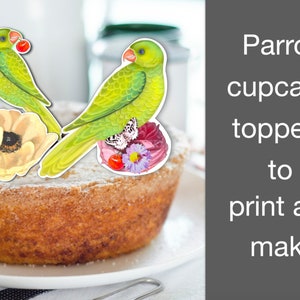 Green Parrot Cake Toppers, Parrot Cupcake Centrepiece, Tropical Forest ...