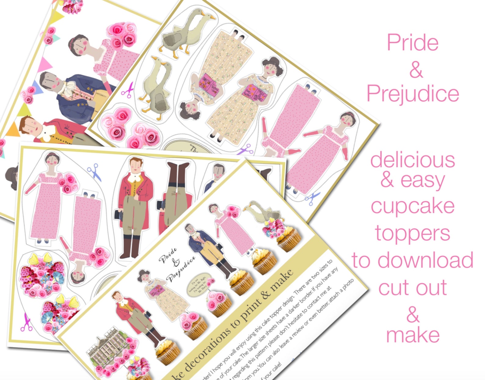 Pride and Prejudice DIY Cake Toppers Jane Austen Gifts Printable Cake ...