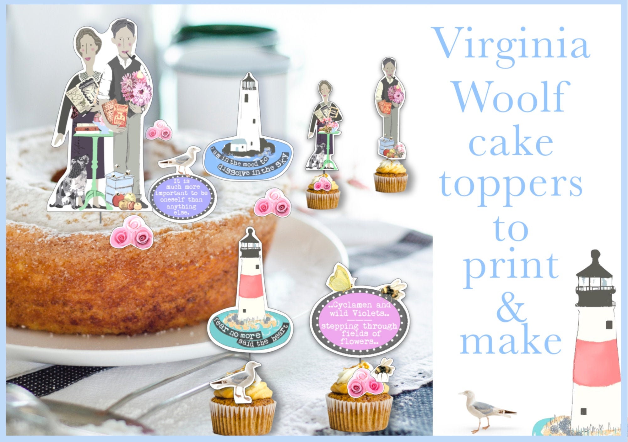 Printable Cupcake Toppers Virginia Woolf Cupcake Picks Party Cake Decor ...