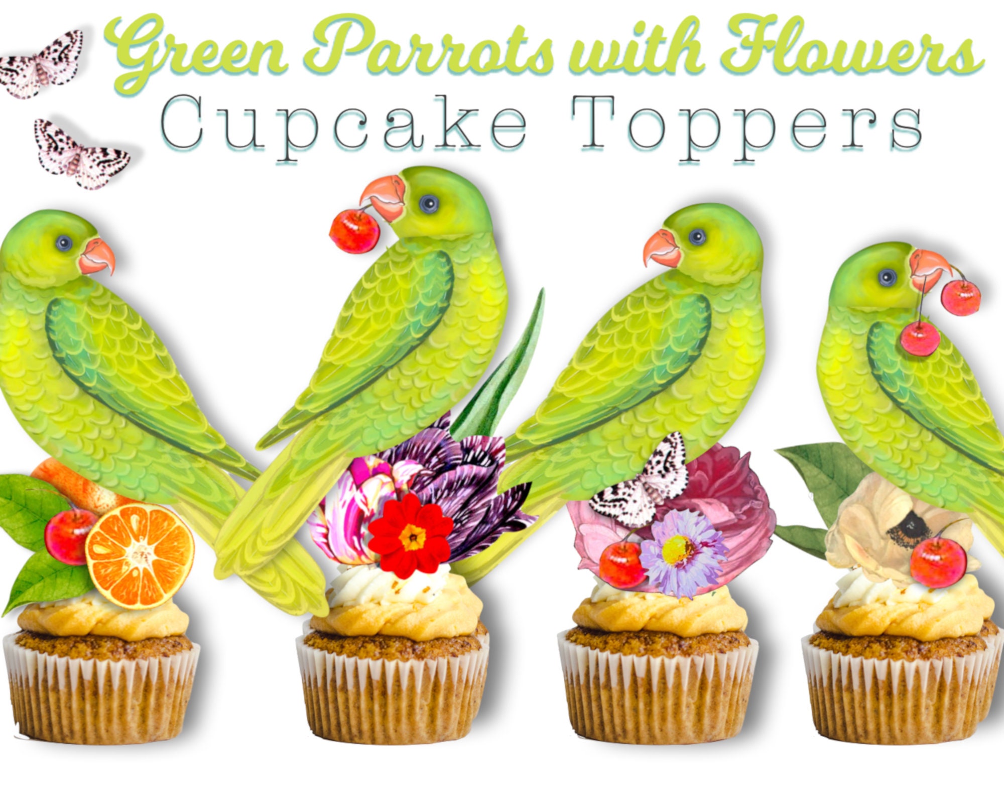 Green Parrot Cake Toppers Parrot Cupcake Centrepiece - Etsy