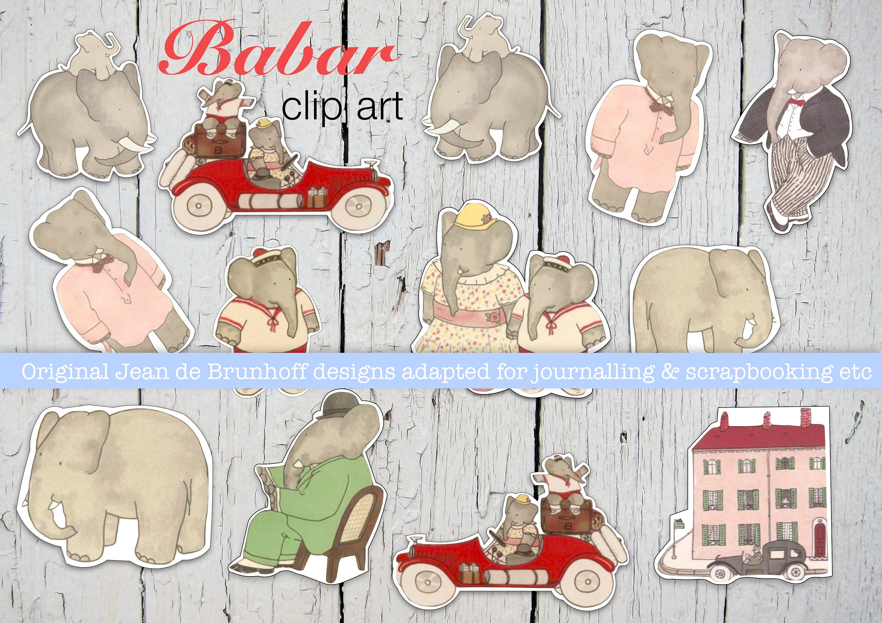 Babar Clip Art • Elephant Printable • Vintage Babar • PDF • Collage ...