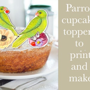 Green Parrot Cake Toppers, Parrot Cupcake Centrepiece, Tropical Forest ...