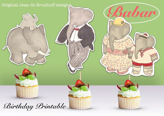 Babar Party Babar Cupcake Toppers PRINTABLE Vintage Babar the - Etsy