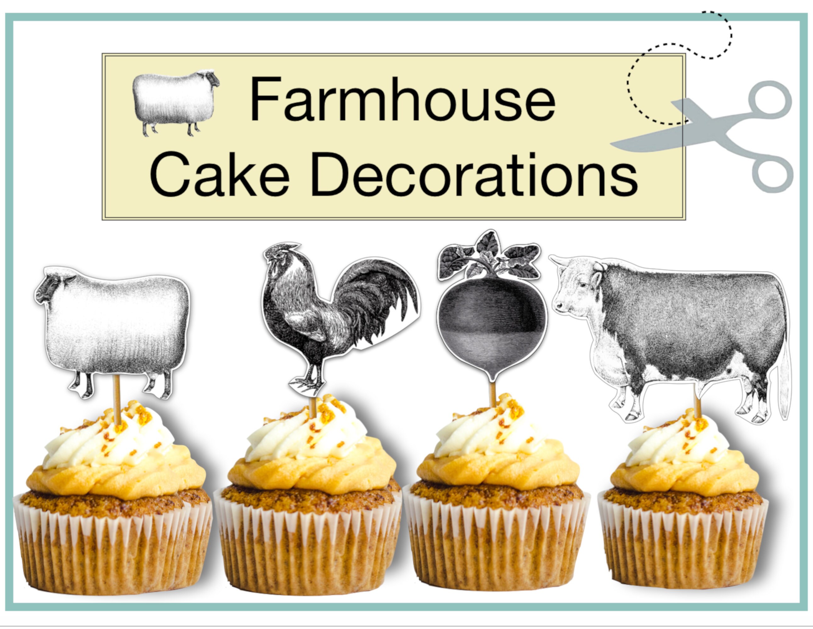 Farm Animal Kitchen Decor• Printable Farm Animal Cake Decorations ...