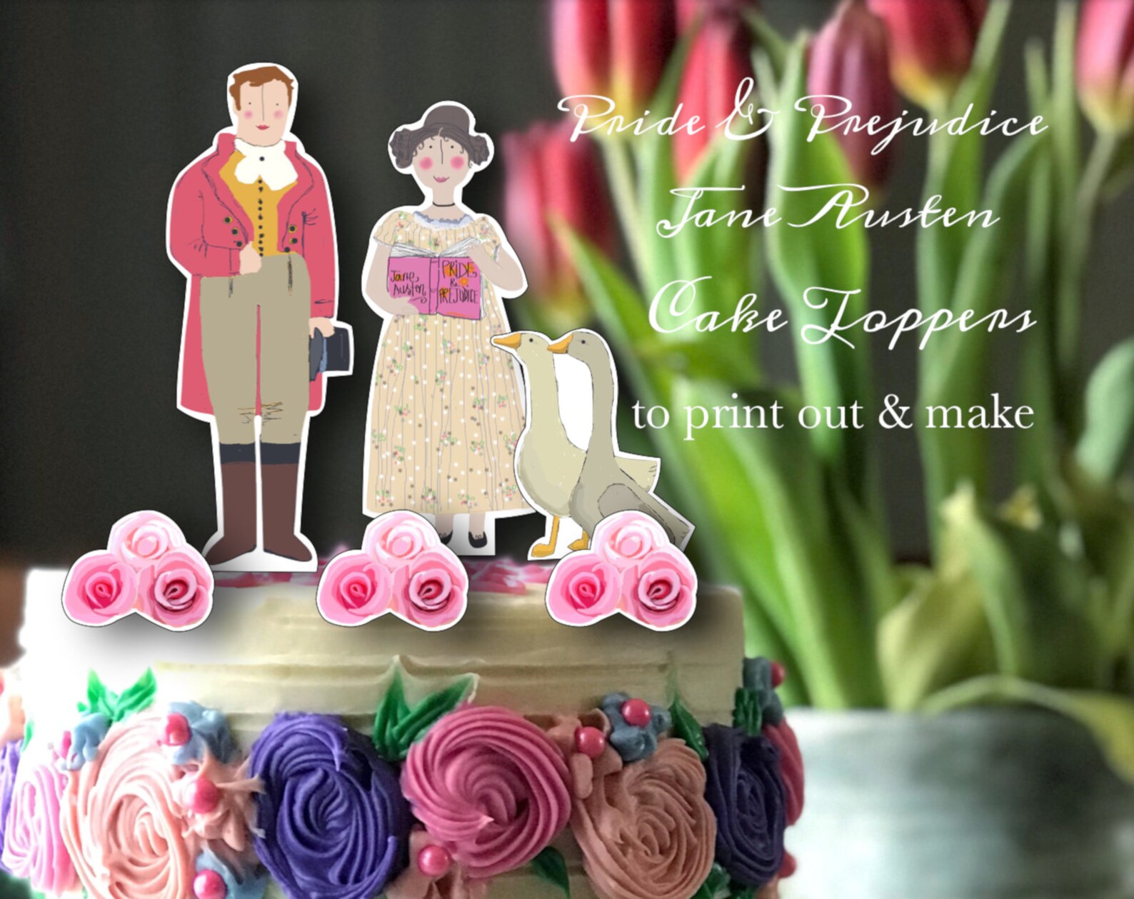 Pride and Prejudice Wedding Cake Topper Jane Austen Cupcake Toppers DIY ...