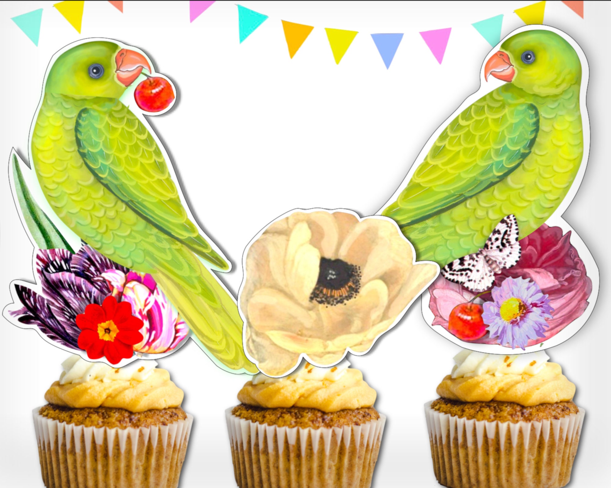 Green Parrot Cake Toppers Parrot Cupcake Centrepiece - Etsy