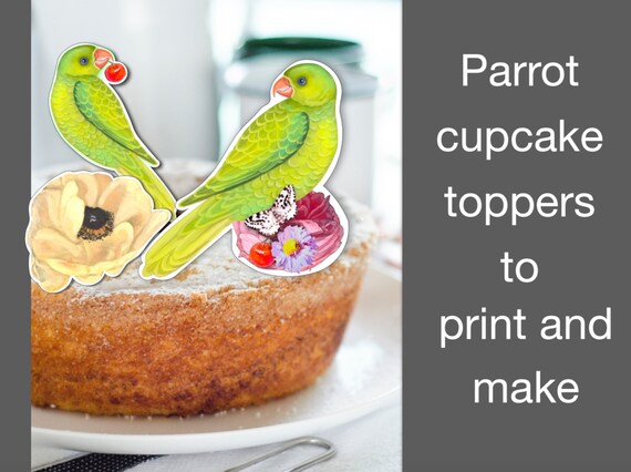 Green Parrot Cake Toppers Parrot Cupcake Centrepiece | Etsy