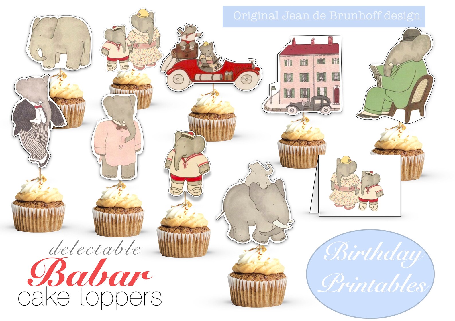 Babar Party Babar Cupcake Toppers PRINTABLE Vintage Babar the Elephant ...